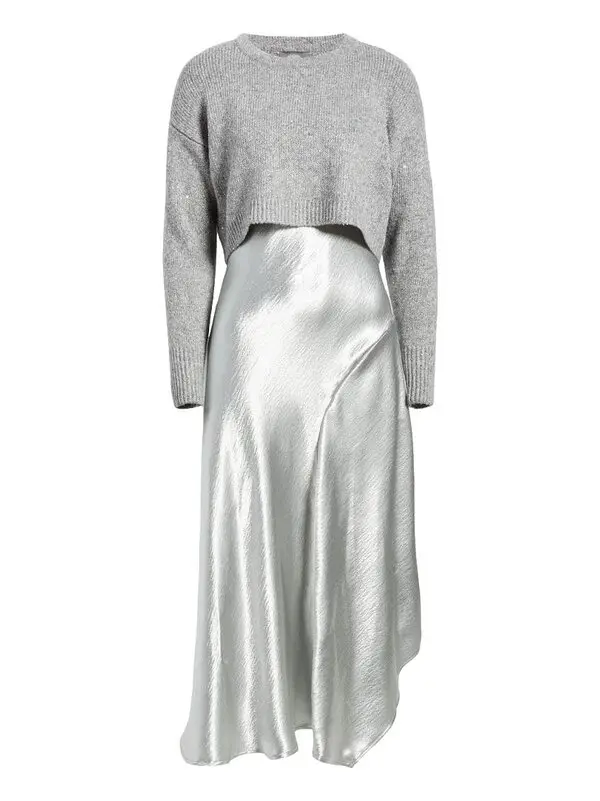 Vince Camuto Metallic Slipdress And Sweater Set - Silver