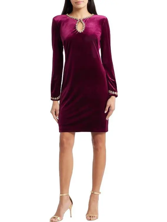 Vince Camuto Beaded Keyhole Velvet Dress - Wine