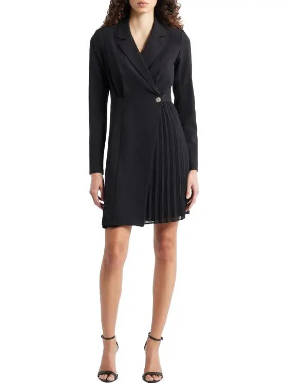 Vince Camuto Rhinestone Detail Long Sleeve Stretch Crepe Dress - Black