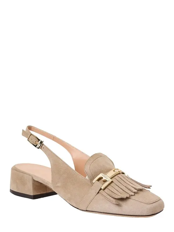 Bruno Magli Olive Slingback Kiltie Bit Loafer Pump - Taupe Suede
