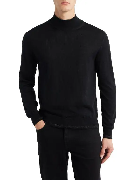 Canali Mock Neck Wool & Silk Blend Sweater - Black