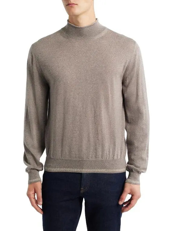 Canali Mock Neck Wool & Silk Blend Sweater - Beige