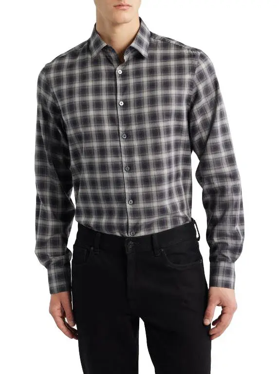Canali Regular Fit Plaid Dress Shirt - Black