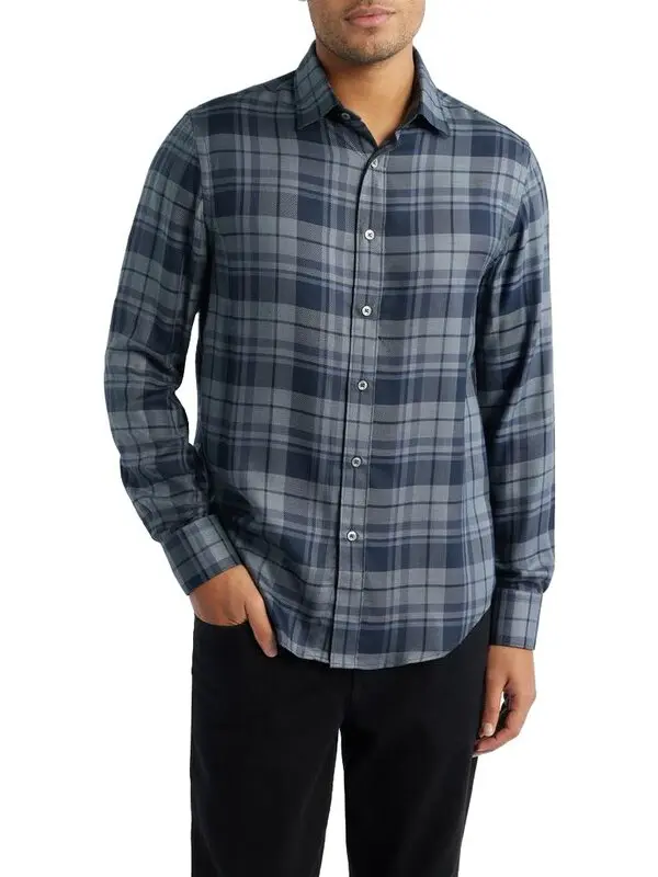 Bugatchi Julian Shaped Fit Plaid Cotton Twill Button-up Shirt - Anthracite