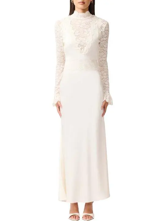 ELLIATT Margot Lace Inset Long Sleeve Gown - Ivory