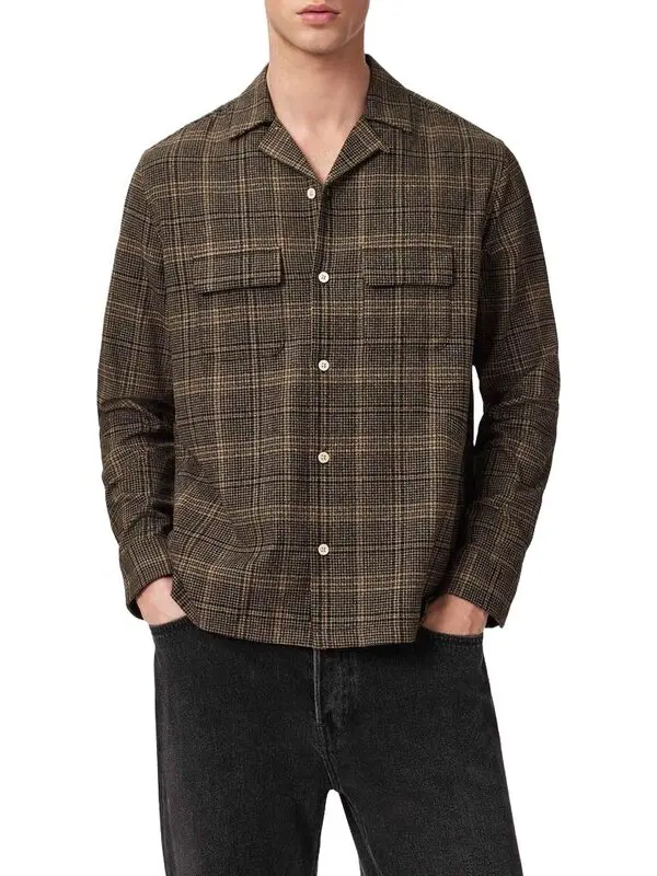 ALLSAINTS Saru Plaid Cotton Button-up Shirt - Black/brown