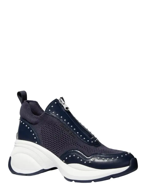 Michael Kors Zuma Studded Mixed-media Zip-up Trainers - Blue