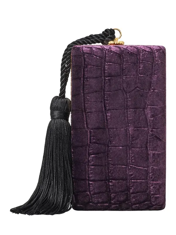 ASPINAL OF LONDON Velvet Croc-embossed Paloma Box Clutch - Purple