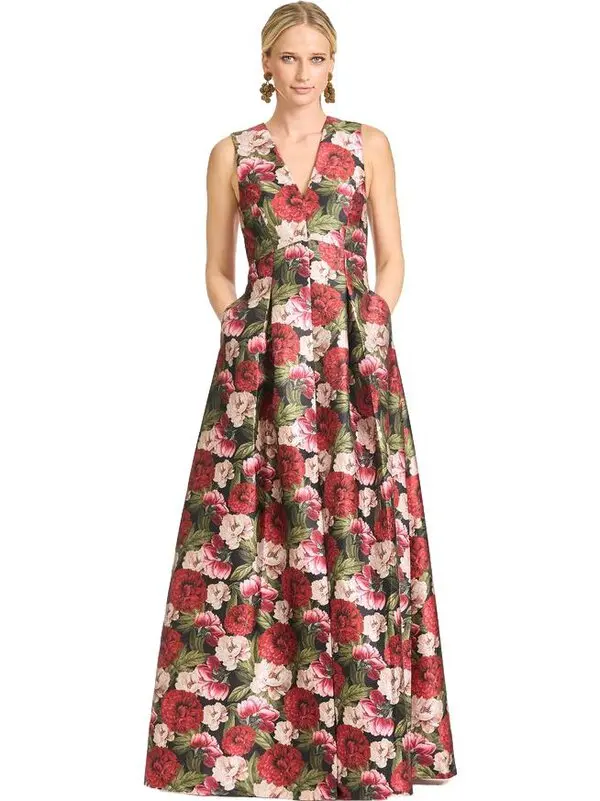 Sachin & Babi Brooklynne Printed Mikado Gown - Red