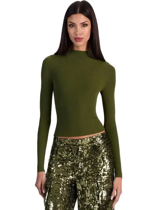 Alice + Olivia Roberta Ribbed Turtleneck - Green