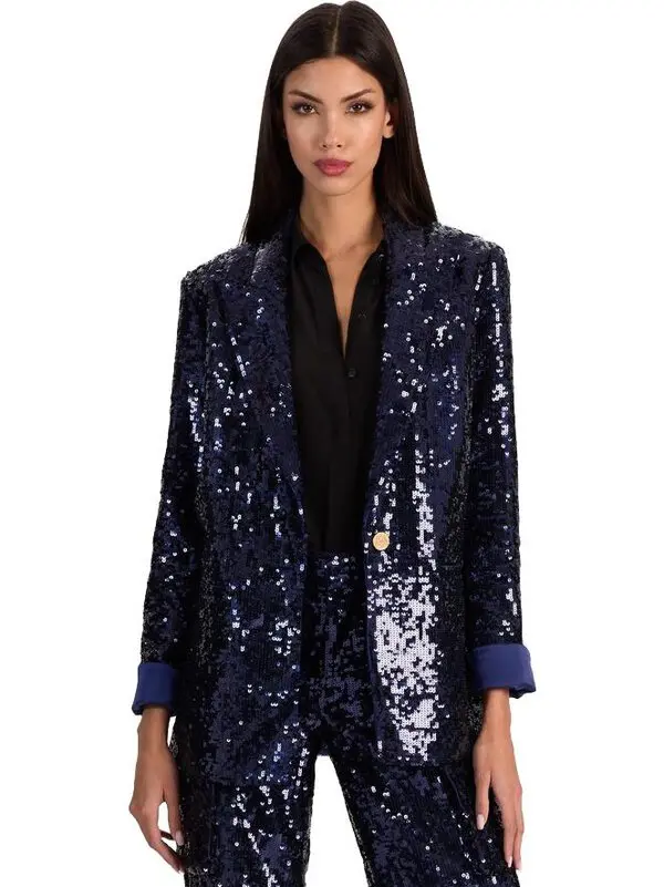 Alice + Olivia Quincy Sequin Blazer - Navy