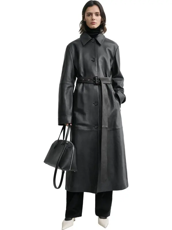 TOTEME Belted Nappa Leather Coat - Black