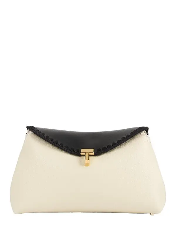 TOTÊME T-lock Embroidered Leather Clutch - Black,milk