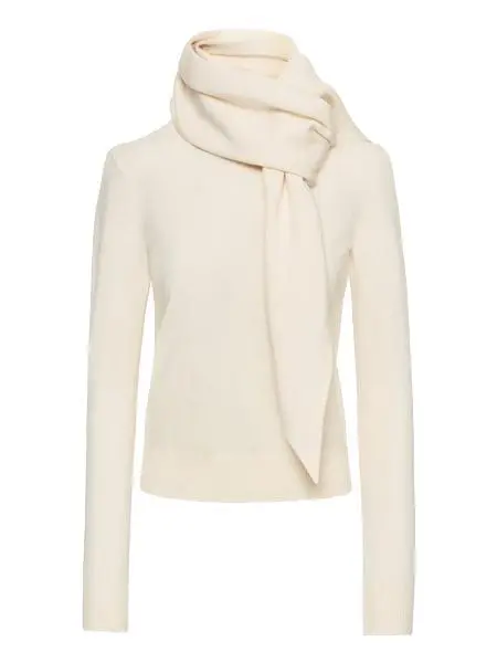 Oscar De La Renta Virgin Wool Pullover With Scarf - Natural