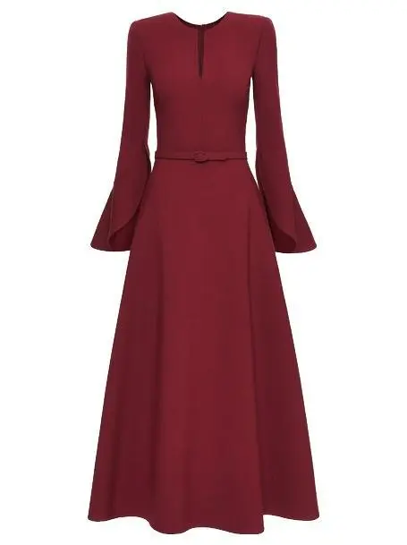 Oscar De La Renta Split Neck Wool Dress - Natural