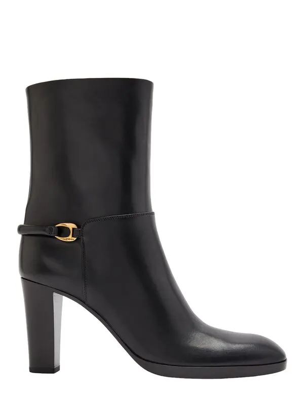 Saint Laurent Chemena 80 Leather Ankle Boots - Black