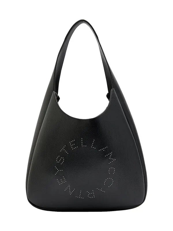 Stella McCartney Logo Large Faux Leather Shoulder Bag - Black