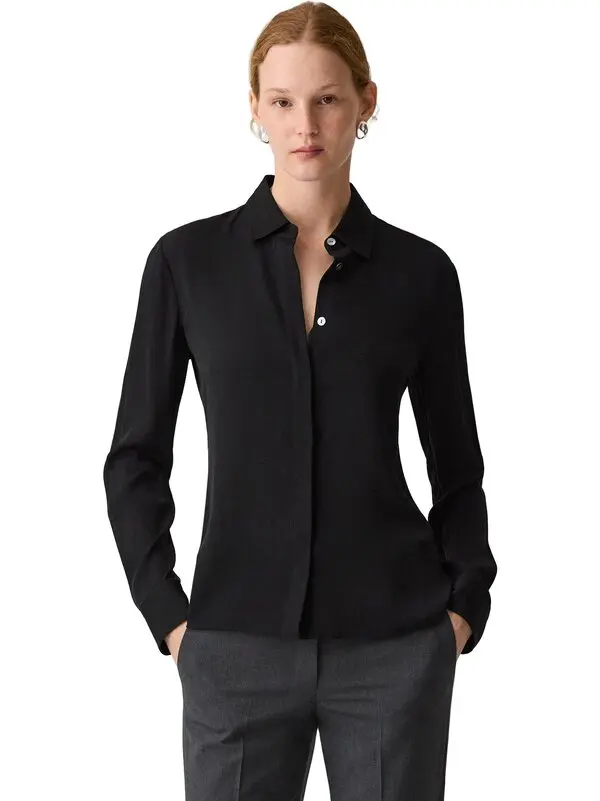 Theory Fitted Silk Georgette Shirt - Black