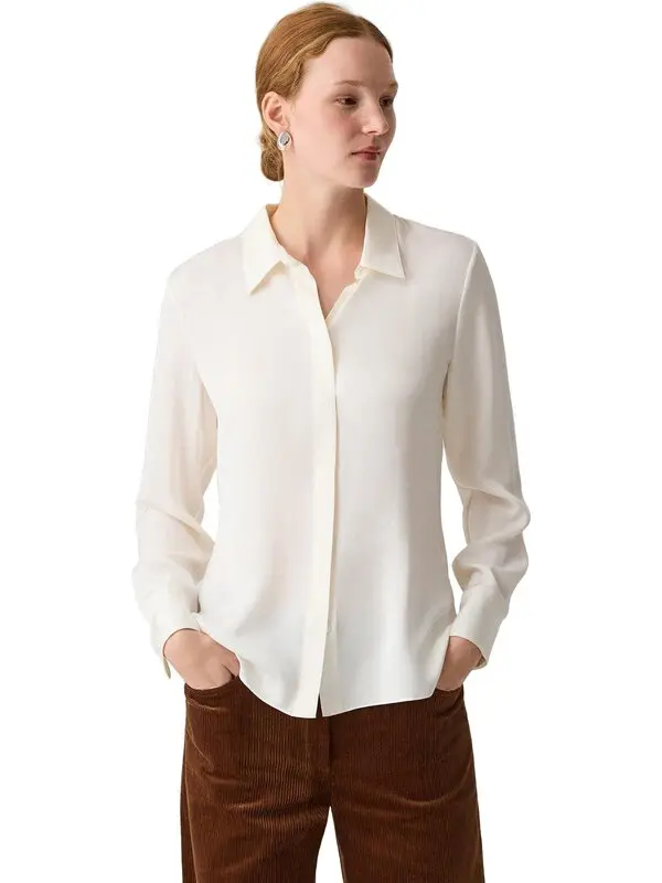 Theory Fitted Silk Georgette Shirt - Ivory