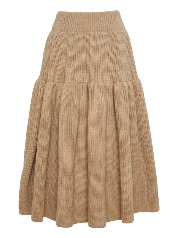 Dries Van Noten Telma Ribbed Wool Midi Skirt - Nude