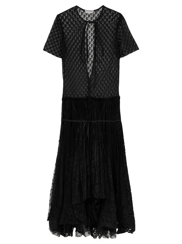 JW Anderson Layered Cutout Pleated Lace Maxi Dress - Black