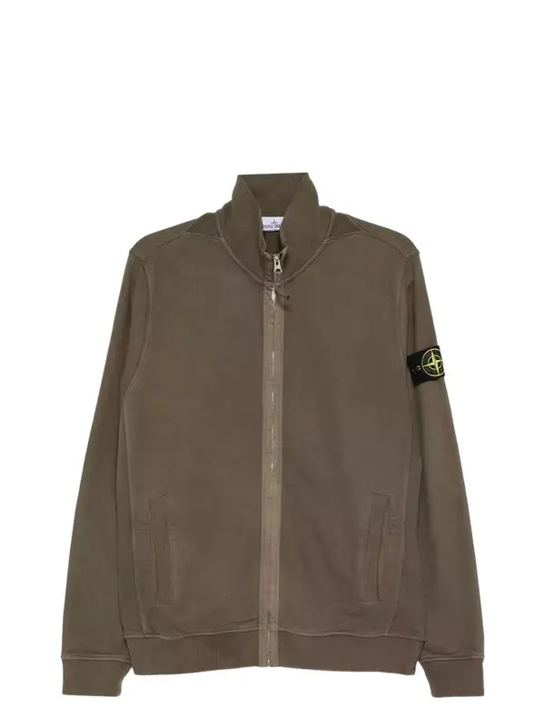 Stone Island Logo Patch Zip-up Sweatshirt - Green