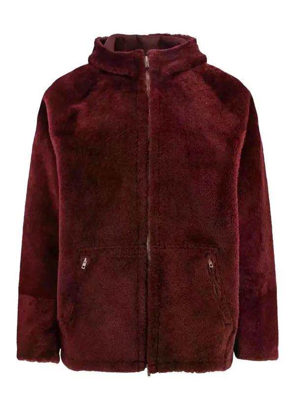 SALVATORE SANTORO Reversible Shearling Hooded Zip Jacket - Red