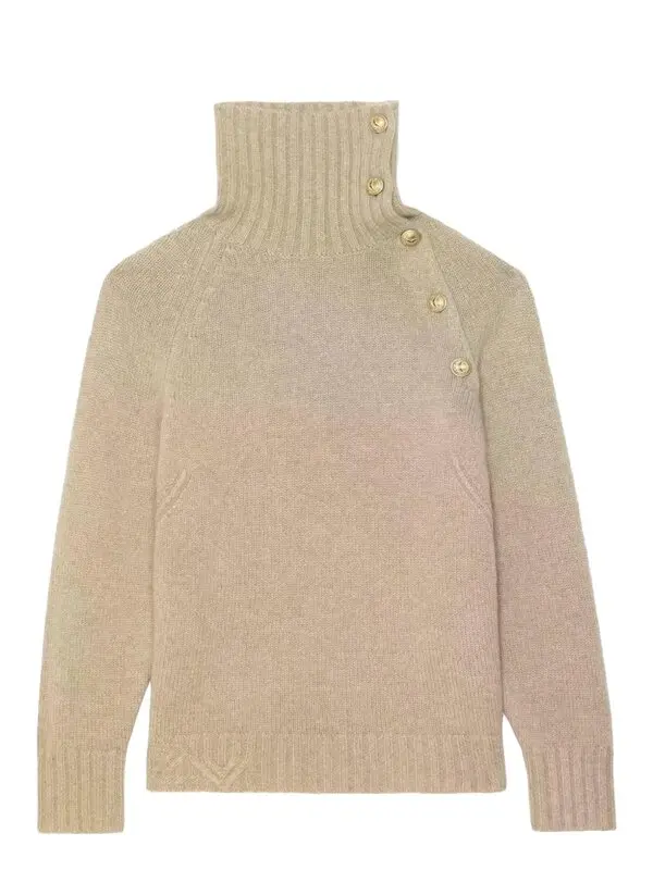 Zadig&Voltaire Ribbed Roll-neck Sweater With Button Embellishments - Neutrals