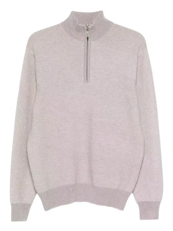 DORIANI CASHMERE Zip Ribbed Sweater - Neutrals
