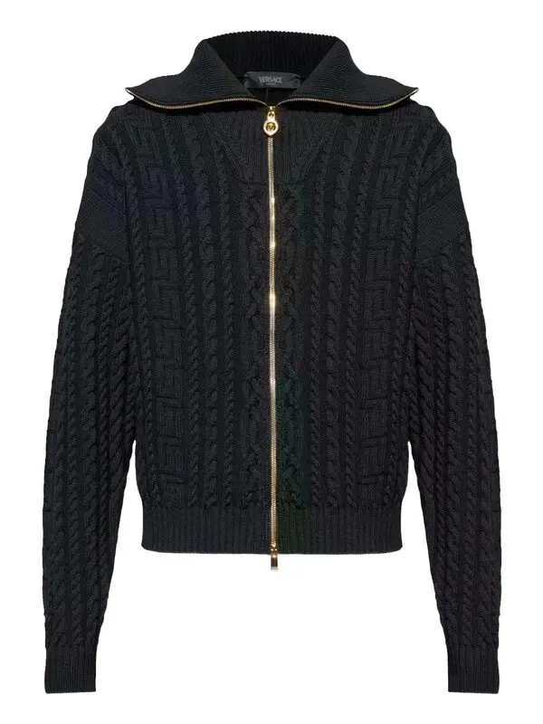 Versace Zip-up Cable-knit Cardigan - Black