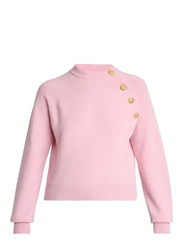 Balmain Buttoned Eco-cashmere Crewneck Sweater - Rose