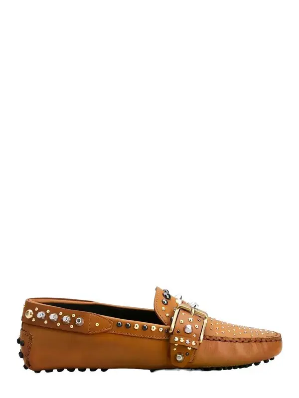 TOD'S Gommino Studded-buckle Loafers - Brown