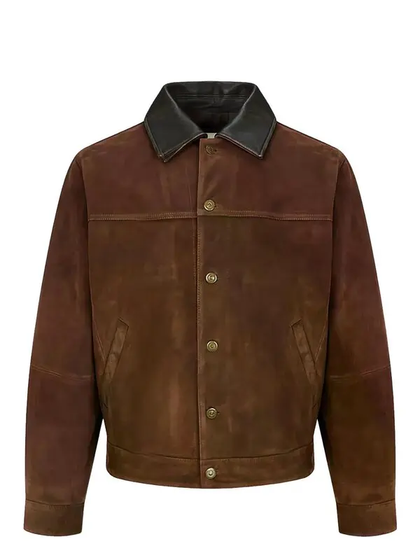 MAN ON THE BOON. Contrast Collar Suede Trucker Jacket - Brown