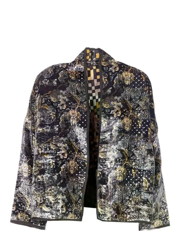 YAVI Printed Velvet Jacket - Black