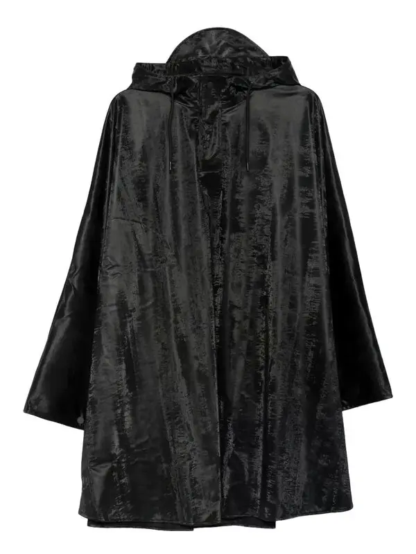 Rains Hooded Buttoned Coat - Black