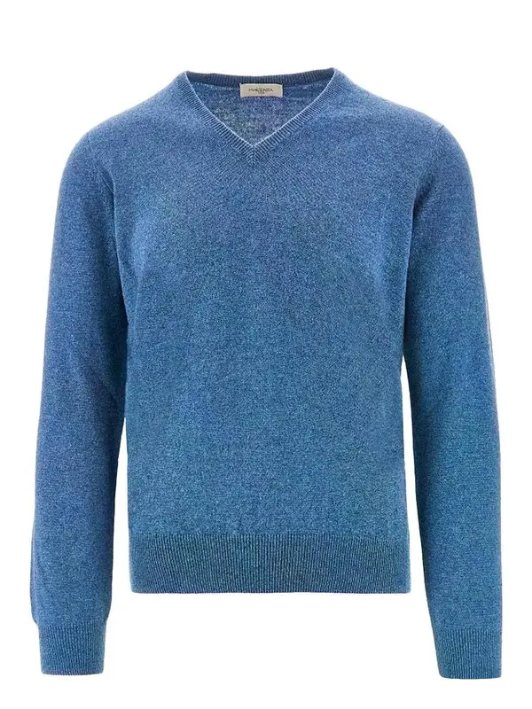 PIACENZA CASHMERE 1733 V-neck Knit Sweater - Blue