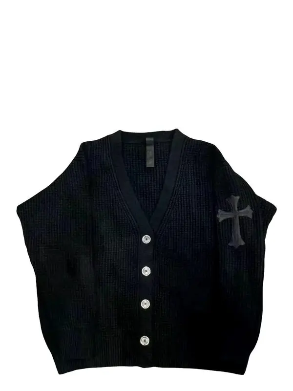 Chrome Hearts Cross-patch Waffle Knit Cardigan - Black