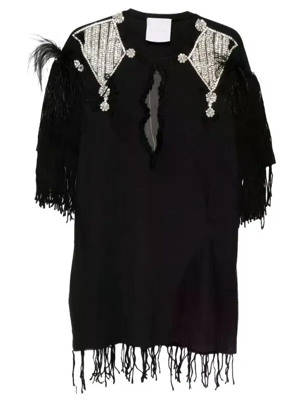 LOULOU Feather-embellished Mini Dress - Black