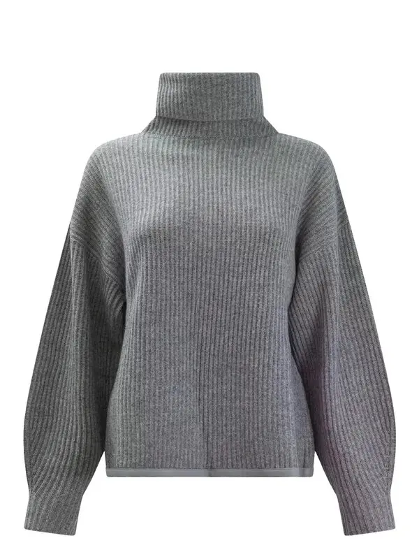 Max & Moi Roll-neck Ribbed Sweater - Grey