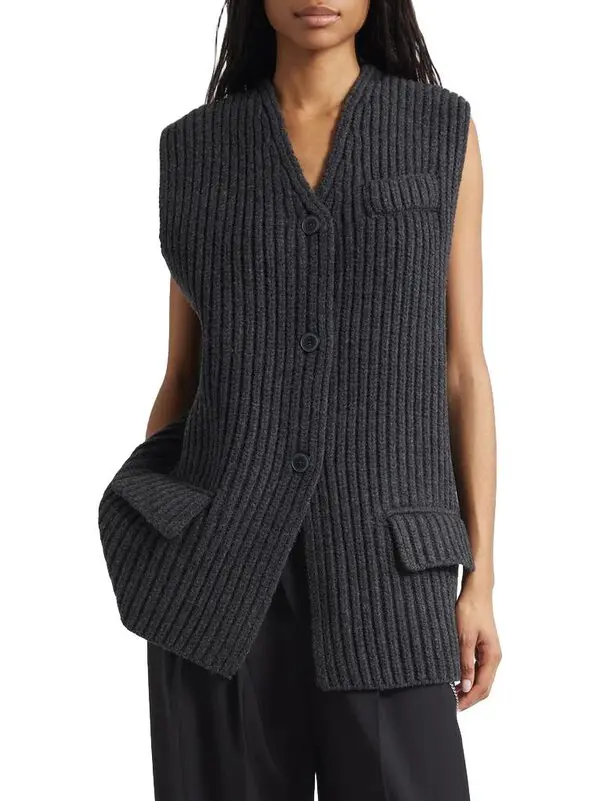 Alexander Wang Oversized Rib Wool Button-up Vest - Graphite