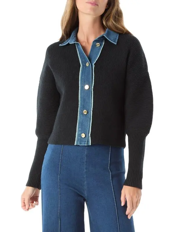 DO BY DEE OCLEPPO Michaela Denim Detail Cotton Blend Sweater - Black