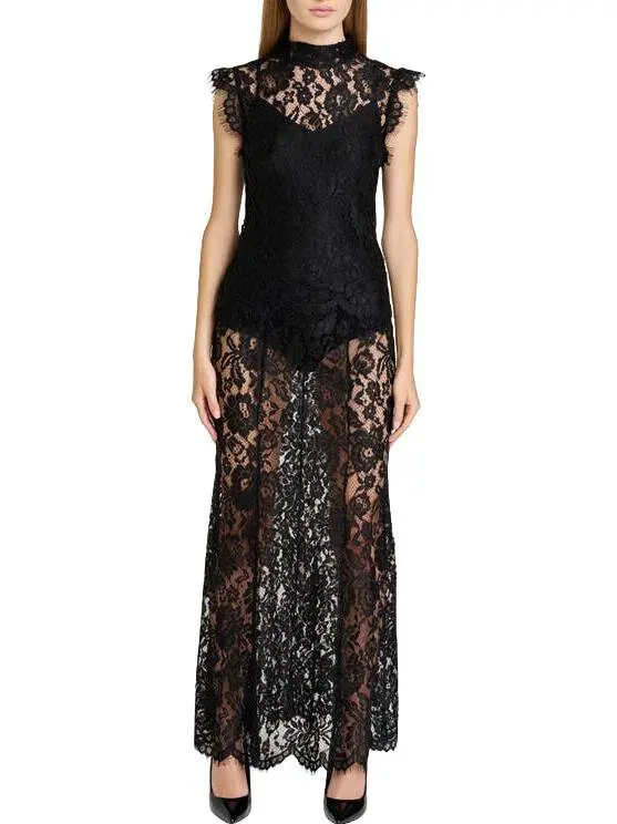 WAYF Cosette Semisheer Lace Maxi Skirt - Black