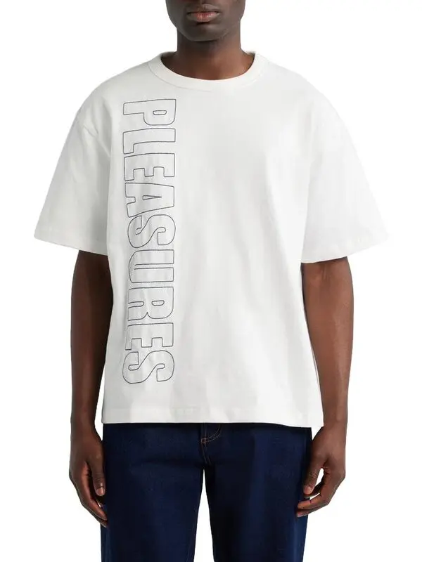 PLEASURES Outline Embroidered Logo Heavyweight Cotton T-shirt - White