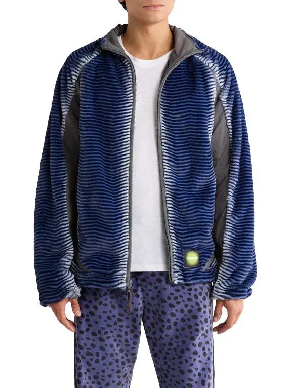PLEASURES Zebra Stripe Fuzzy Jacket - Blue