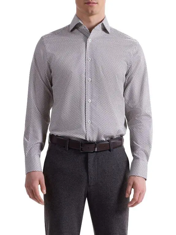 Bugatchi Alvin Shaped Fit Herringbone Button-up Shirt - Taupe