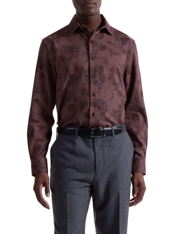 Bugatchi Axel Shaped Fit Floral Paisley Button-up Shirt - Burgundy