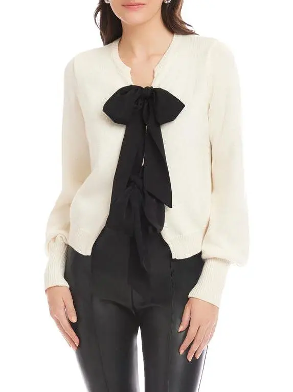 Fifteen Twenty Dena Ribbon Tie Cardigan - Cream/black
