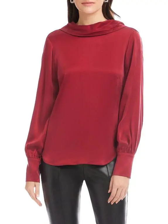 Fifteen Twenty Camille Cowl Back Satin Top - Brick
