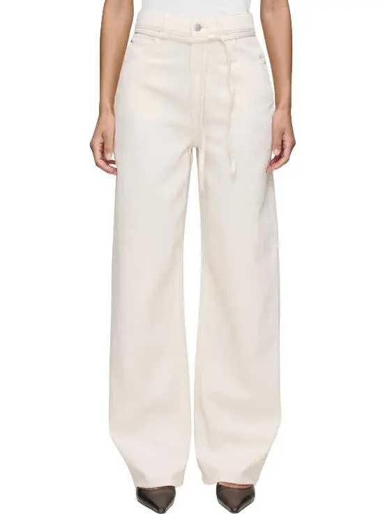 DL1961 Casie Belted Mid-rise Wide Leg Jeans - Crema