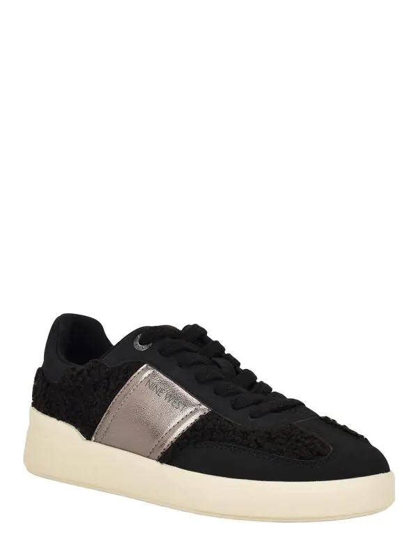 Nine West Linehan Faux Shearling Sneakers - Black